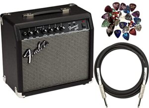 fender frontman 20g guitar combo amplifier - black bundle with instrument cable and picks