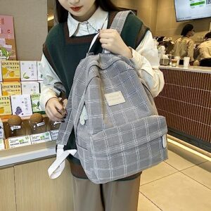 JHTPSLR Light Academia Aesthetic Backpack Plaid Preppy Backpack Teen Girls Book Bags Back to School Backpack Supplies (Light Grey)