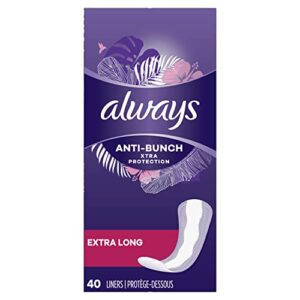 always anti-bunch xtra protection daily liners extra long unscented, anti bunch helps you feel comfortable, 40 count