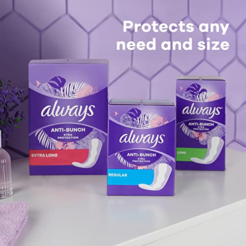 Always Anti-Bunch Xtra Protection Daily Liners Extra Long Unscented, Anti Bunch Helps You Feel Comfortable, 40 Count