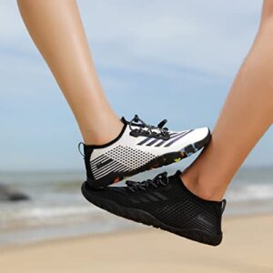 Whatseaso Water Shoes Men Quick Dry Barefoot Beach Aqua Sport Swim Surf Pool Diving Walking for Men Women 12 Women/11 Men, Black