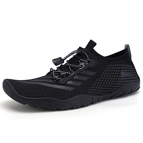 Whatseaso Water Shoes Men Quick Dry Barefoot Beach Aqua Sport Swim Surf Pool Diving Walking for Men Women 12 Women/11 Men, Black