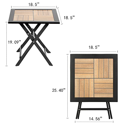 MEMAEMO Small Metal Outdoor Side Table,18” Square Folding Portable Patio End Tables, Mosaic Coffee Tea Bistro Table with Ceramic Tile Top for Living Room,Garden or Yard