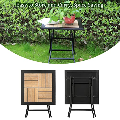 MEMAEMO Small Metal Outdoor Side Table,18” Square Folding Portable Patio End Tables, Mosaic Coffee Tea Bistro Table with Ceramic Tile Top for Living Room,Garden or Yard