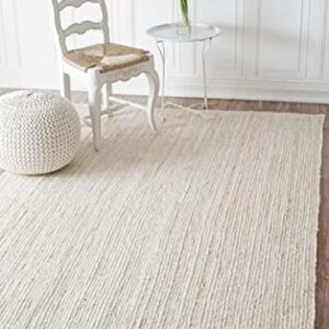 The Knitted Co. 100% Jute Area Rug 4x6 Feet Approx- Braided Design Hand Woven Dyed Off-White Natural Fibers Carpet - Home Decor for Living Room Hallways (4' x 6', Off-White)