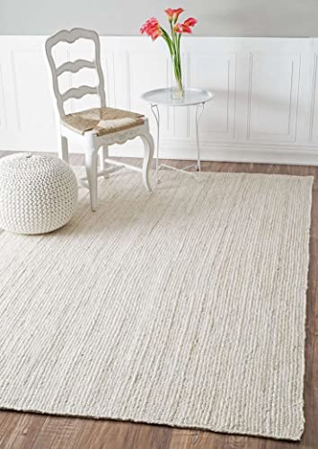 The Knitted Co. 100% Jute Area Rug 4x6 Feet Approx- Braided Design Hand Woven Dyed Off-White Natural Fibers Carpet - Home Decor for Living Room Hallways (4' x 6', Off-White)