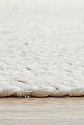 The Knitted Co. 100% Jute Area Rug 4x6 Feet Approx- Braided Design Hand Woven Dyed Off-White Natural Fibers Carpet - Home Decor for Living Room Hallways (4' x 6', Off-White)