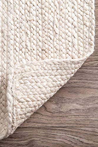 The Knitted Co. 100% Jute Area Rug 4x6 Feet Approx- Braided Design Hand Woven Dyed Off-White Natural Fibers Carpet - Home Decor for Living Room Hallways (4' x 6', Off-White)