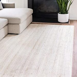 The Knitted Co. 100% Jute Area Rug 4x6 Feet Approx- Braided Design Hand Woven Dyed Off-White Natural Fibers Carpet - Home Decor for Living Room Hallways (4' x 6', Off-White)