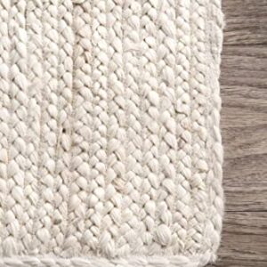 The Knitted Co. 100% Jute Area Rug 4x6 Feet Approx- Braided Design Hand Woven Dyed Off-White Natural Fibers Carpet - Home Decor for Living Room Hallways (4' x 6', Off-White)