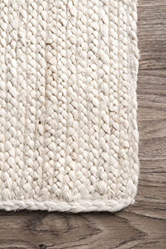 The Knitted Co. 100% Jute Area Rug 4x6 Feet Approx- Braided Design Hand Woven Dyed Off-White Natural Fibers Carpet - Home Decor for Living Room Hallways (4' x 6', Off-White)