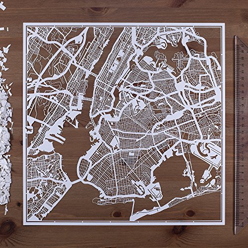 New York Paper Cut Map White 12x12 inches Paper Art