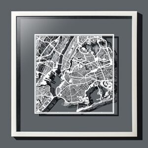 New York Paper Cut Map White 12x12 inches Paper Art