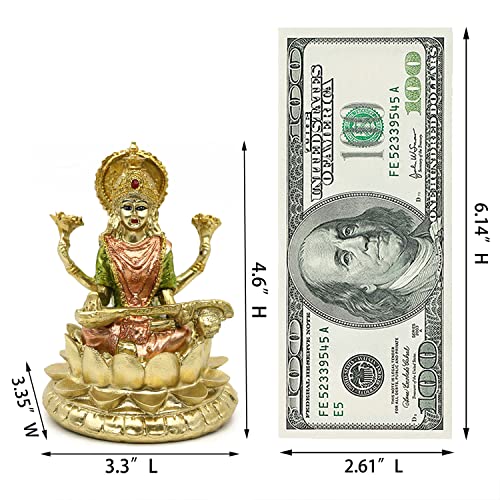 Hindu Goddess Saraswati Statue - 4.6" H Indian God Saraswati Idol Lotus Sculpture - Home Temple Indian Pooja Items Car Decor - Housewarming Wedding Return Gifts Diwali Gifts Antique Gold