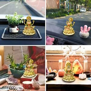 Hindu Goddess Saraswati Statue - 4.6" H Indian God Saraswati Idol Lotus Sculpture - Home Temple Indian Pooja Items Car Decor - Housewarming Wedding Return Gifts Diwali Gifts Antique Gold