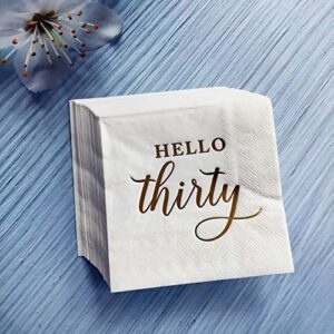 AAAMN 40pcs Hello Thirty Cocktail Disposible Napkins Happy 30th Birthday Decorations for Men and Women and Wedding Anniversary Party Dec Gold