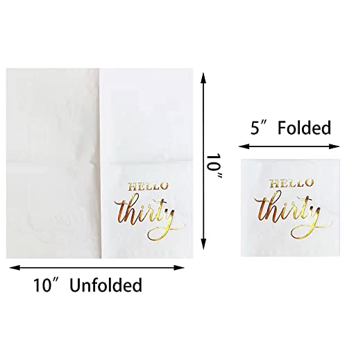 AAAMN 40pcs Hello Thirty Cocktail Disposible Napkins Happy 30th Birthday Decorations for Men and Women and Wedding Anniversary Party Dec Gold