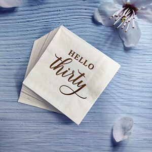 AAAMN 40pcs Hello Thirty Cocktail Disposible Napkins Happy 30th Birthday Decorations for Men and Women and Wedding Anniversary Party Dec Gold