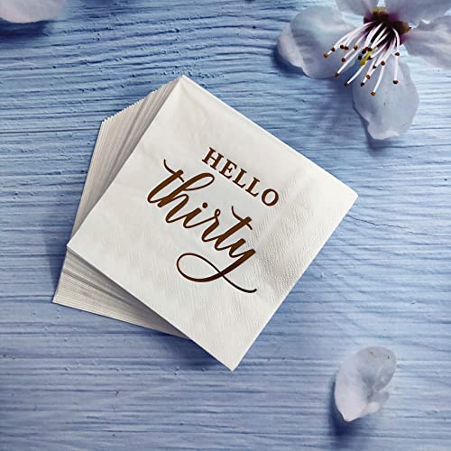 AAAMN 40pcs Hello Thirty Cocktail Disposible Napkins Happy 30th Birthday Decorations for Men and Women and Wedding Anniversary Party Dec Gold