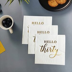 AAAMN 40pcs Hello Thirty Cocktail Disposible Napkins Happy 30th Birthday Decorations for Men and Women and Wedding Anniversary Party Dec Gold