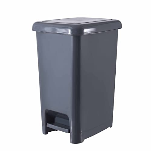 Superio Slim Trash Can with Foot Pedal – 16 Gallon Step-On Trash Can, Tall Plastic Garbage Can, Extra Large Trash Can for Bathroom, Kitchen, Office, Patio, or Backyard – Onyx Grey