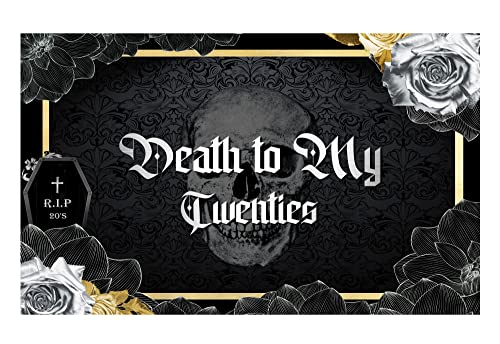 Funnytree Death to My Twenties Theme Backdrop for Thirties Birthday RIP to My 20s Youth Gothic Skull Coffin Black Party Background Decorations Banner Cake Table Photography Studio Props