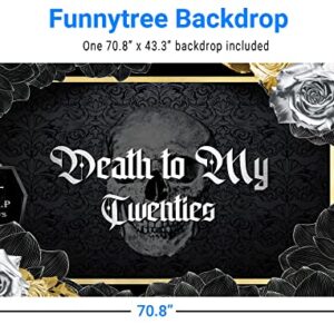 Funnytree Death to My Twenties Theme Backdrop for Thirties Birthday RIP to My 20s Youth Gothic Skull Coffin Black Party Background Decorations Banner Cake Table Photography Studio Props