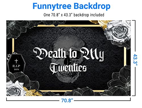 Funnytree Death to My Twenties Theme Backdrop for Thirties Birthday RIP to My 20s Youth Gothic Skull Coffin Black Party Background Decorations Banner Cake Table Photography Studio Props