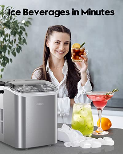 Silonn Countertop Ice Maker Machine with Handle, Portable, Makes up to 27 lbs. of Ice Per Day, 9 Cubes in 7 Mins, Self-Cleaning with Ice Scoop and Basket