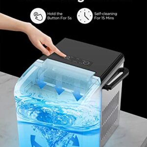 Silonn Countertop Ice Maker Machine with Handle, Portable, Makes up to 27 lbs. of Ice Per Day, 9 Cubes in 7 Mins, Self-Cleaning with Ice Scoop and Basket