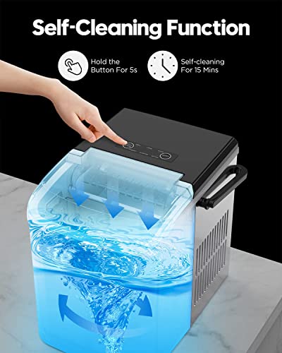 Silonn Countertop Ice Maker Machine with Handle, Portable, Makes up to 27 lbs. of Ice Per Day, 9 Cubes in 7 Mins, Self-Cleaning with Ice Scoop and Basket