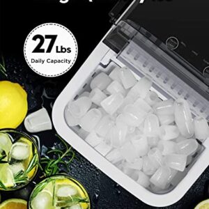 Silonn Countertop Ice Maker Machine with Handle, Portable, Makes up to 27 lbs. of Ice Per Day, 9 Cubes in 7 Mins, Self-Cleaning with Ice Scoop and Basket