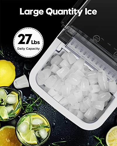 Silonn Countertop Ice Maker Machine with Handle, Portable, Makes up to 27 lbs. of Ice Per Day, 9 Cubes in 7 Mins, Self-Cleaning with Ice Scoop and Basket