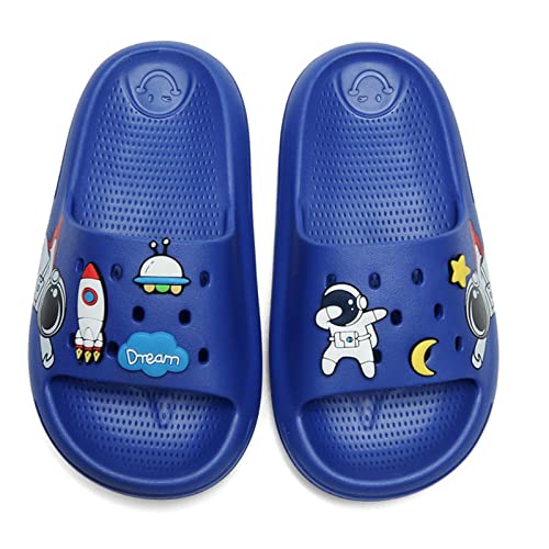 Eliogn Slide Sandals for Boys and Girls Anti-Slip Pillow Slippers Ultra Light Home Slippers Shower Summer Sandals Water Shoes (Little Kid/Big Kid) Royal Blue-Astronaut 3637