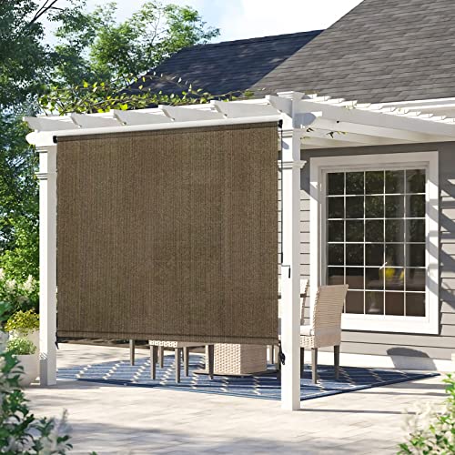 Amagenix Outdoor Roller Shades 6'(W) x 6'(H), Exterior Cordless Patio Shades Roll up Blinds for Porch Gazebo, Mocha