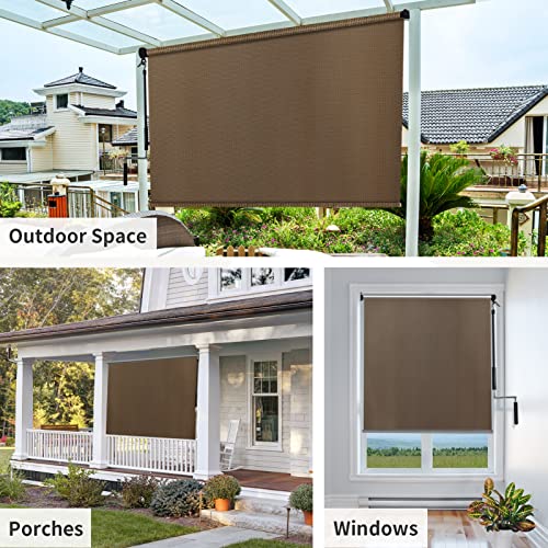 Amagenix Outdoor Roller Shades 6'(W) x 6'(H), Exterior Cordless Patio Shades Roll up Blinds for Porch Gazebo, Mocha