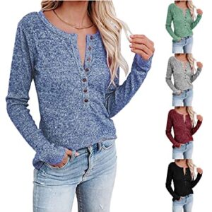 Women's Long Sleeve Henley Tops Pullover V Neck Button Loose Casual T Shirts (Small, Red Wine)