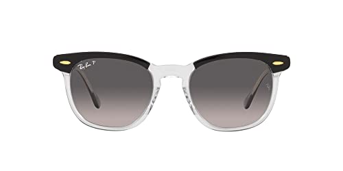 Ray-Ban RB2298F Hawkeye Low Bridge Fit Square Sunglasses, Black On Transparent/Grey Gradient Polarized, 54 mm