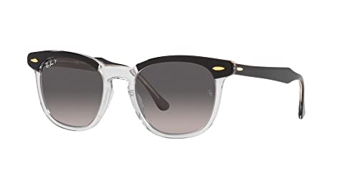 Ray-Ban RB2298F Hawkeye Low Bridge Fit Square Sunglasses, Black On Transparent/Grey Gradient Polarized, 54 mm