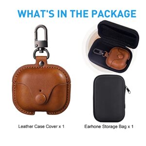 Airpods 3 Case Leather, Maxjoy for Airpods 3rd Case Cover 2021 AirPod Gen 3 Protective Cover with Keychain Compatible with Apple Airpods Generation 3rd 2021 (Front LED Visible), Brown