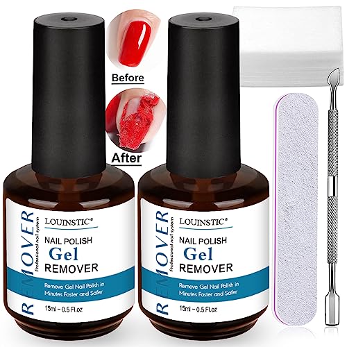 LOUINSTIC Gel Polish Remover - (2 Pack) Gel Nail Remover 3-5 Minutes Easy & Quick, Gel Remover for Nails Remove Gel Polish, 0.5 oz removedor de gel para uñas