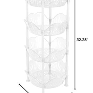 Kitchen Details 4 Tier Large Basket Shelf | Round | Storage & Organizer | Kitchen | Bathroom | Laundry Room | Office | Good for Food and Kitchen Supplies | White