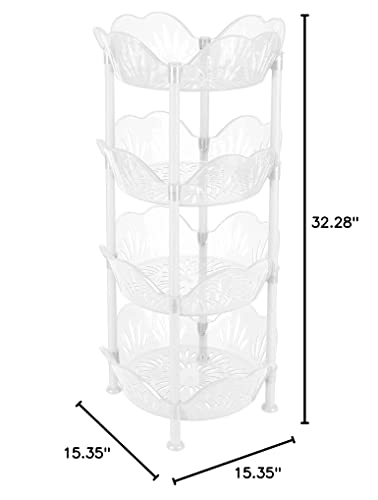 Kitchen Details 4 Tier Large Basket Shelf | Round | Storage & Organizer | Kitchen | Bathroom | Laundry Room | Office | Good for Food and Kitchen Supplies | White