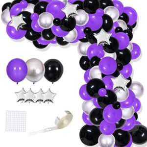 purple black silver balloon garland arch kit - 121 pcs matte purple black balloons metallic silver balloons for men women birthday retirement engagement graduation new year purple black halloween party decorations