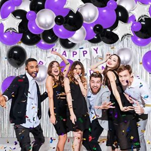 Purple Black Silver Balloon Garland Arch Kit - 121 PCS Matte Purple Black Balloons Metallic Silver Balloons for Men Women Birthday Retirement Engagement Graduation New Year Purple Black Halloween Party Decorations