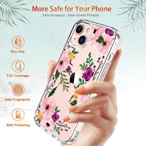 GiiKa for iPhone 13 Mini Case with Screen Protector 5.4 Inch, Clear Full Body Shockproof Protective Floral Girls Women Hard Case with TPU Bumper Cover Phone Case for iPhone 13 Mini, Small Flowers