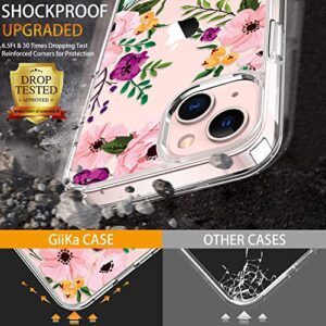 GiiKa for iPhone 13 Mini Case with Screen Protector 5.4 Inch, Clear Full Body Shockproof Protective Floral Girls Women Hard Case with TPU Bumper Cover Phone Case for iPhone 13 Mini, Small Flowers