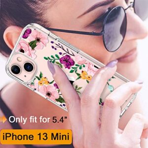 GiiKa for iPhone 13 Mini Case with Screen Protector 5.4 Inch, Clear Full Body Shockproof Protective Floral Girls Women Hard Case with TPU Bumper Cover Phone Case for iPhone 13 Mini, Small Flowers