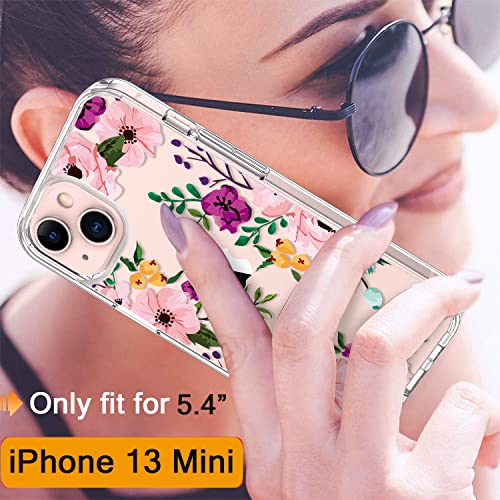 GiiKa for iPhone 13 Mini Case with Screen Protector 5.4 Inch, Clear Full Body Shockproof Protective Floral Girls Women Hard Case with TPU Bumper Cover Phone Case for iPhone 13 Mini, Small Flowers