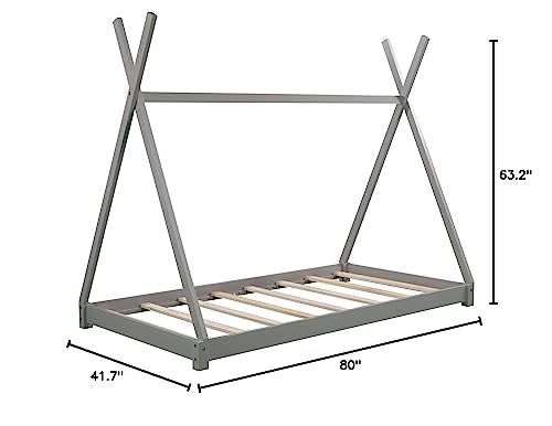 Merax Twin Size House Beds, Wood Platform Bed with Triangle tructure for Boys & Girls, No Box Spring Needed, Grey